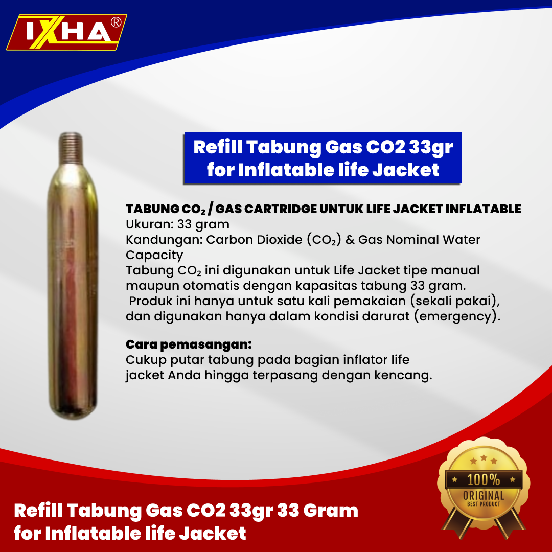 Refill Tabung Gas CO2 33gr 33 Gram for Inflatable life Jacket - IXHA ...