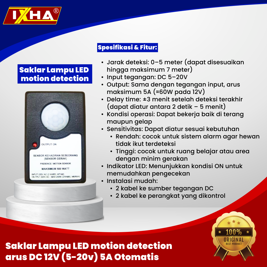 Saklar Lampu LED motion detection arus DC 12V (5-20v) 5A Otomatis ...