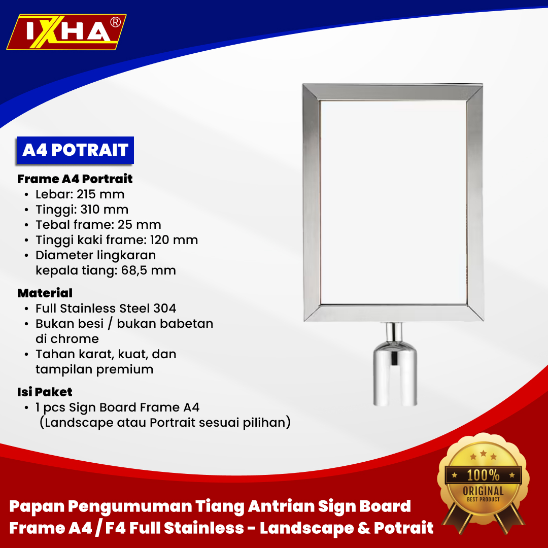 Papan Pengumuman Tiang Antrian Sign Board Frame A4 / F4 Full Stainless ...